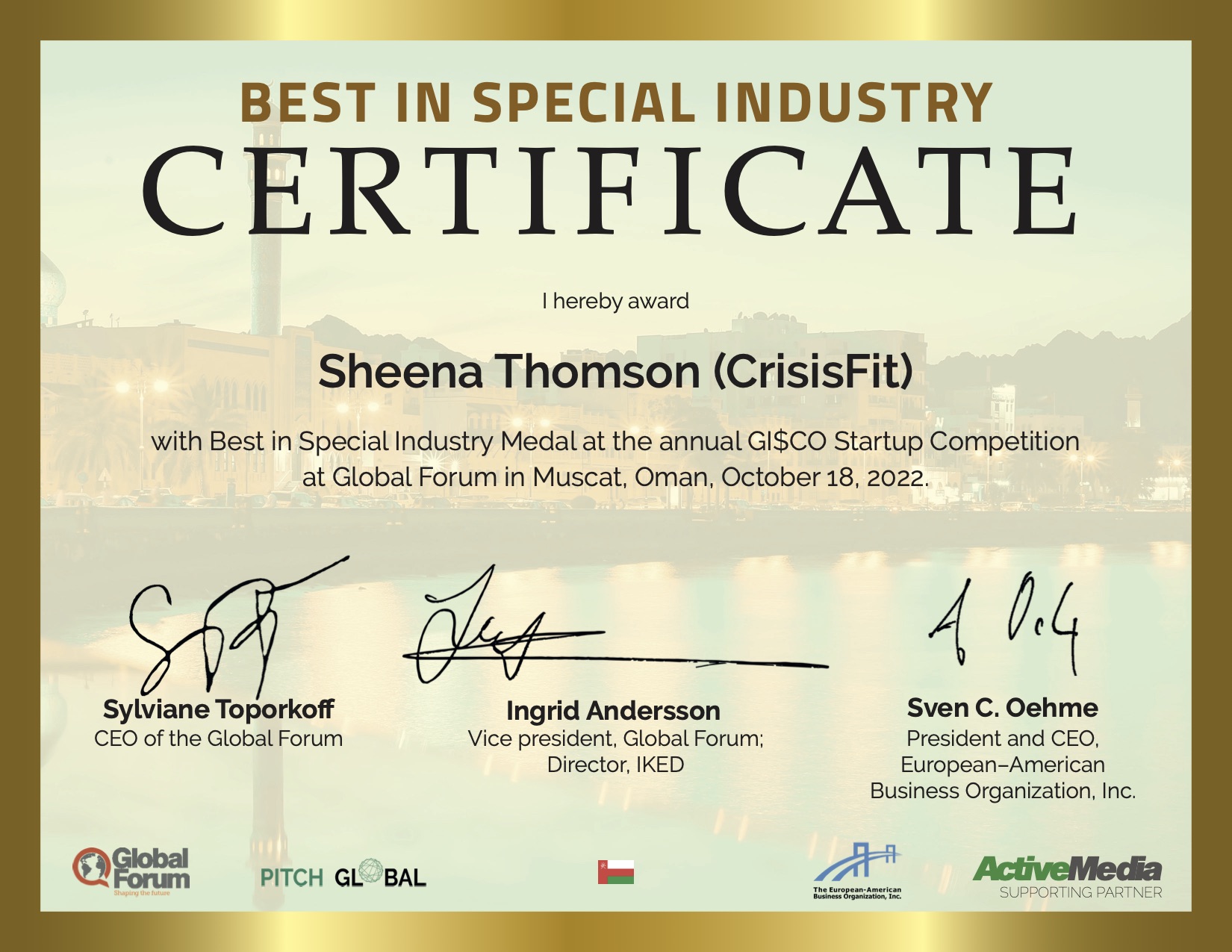 CrisisFit® wins Special Industry Certificate in Global Competition ...